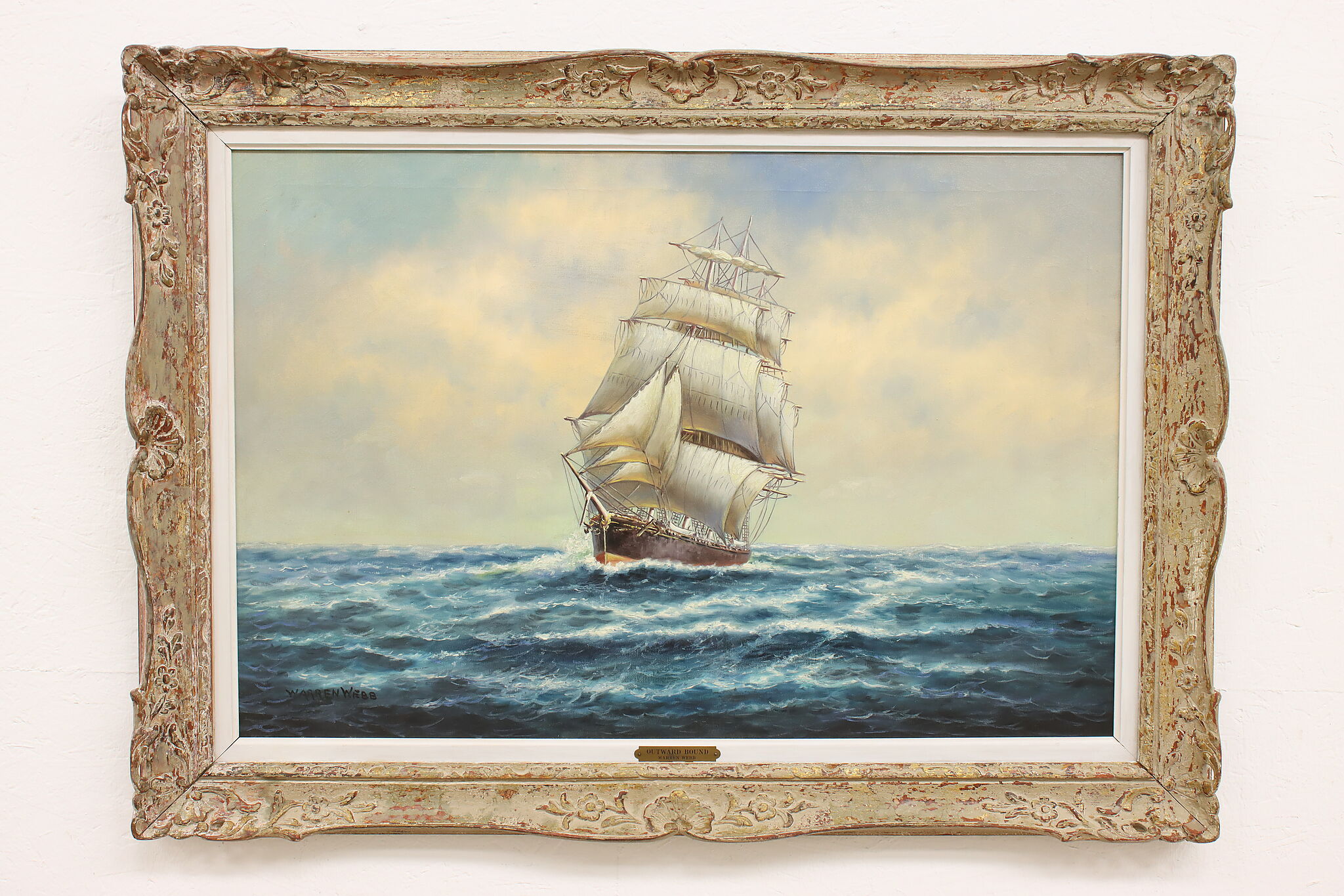 Outward Bound Sailing Ship Vintage Original Oil Painting Webb 43 5 