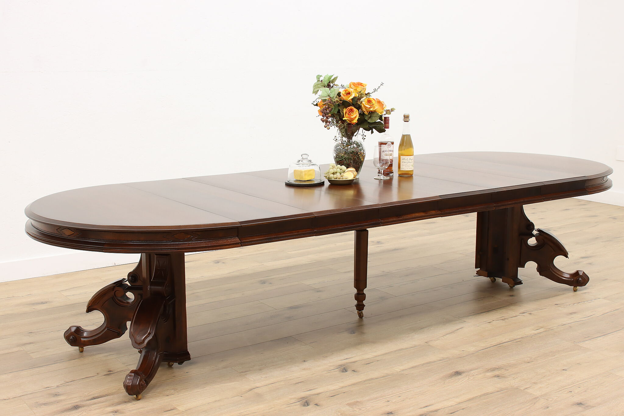 Victorian Antique 48 Walnut Burl Dining Table 6 Leaves Extends 129 