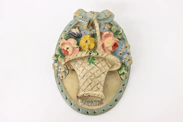 Victorian Salvage Antique Cast Iron Painted Flower Basket Door Knocker Victorian Salvage Antique Cast Iron Painted Flower Basket Door Knocker