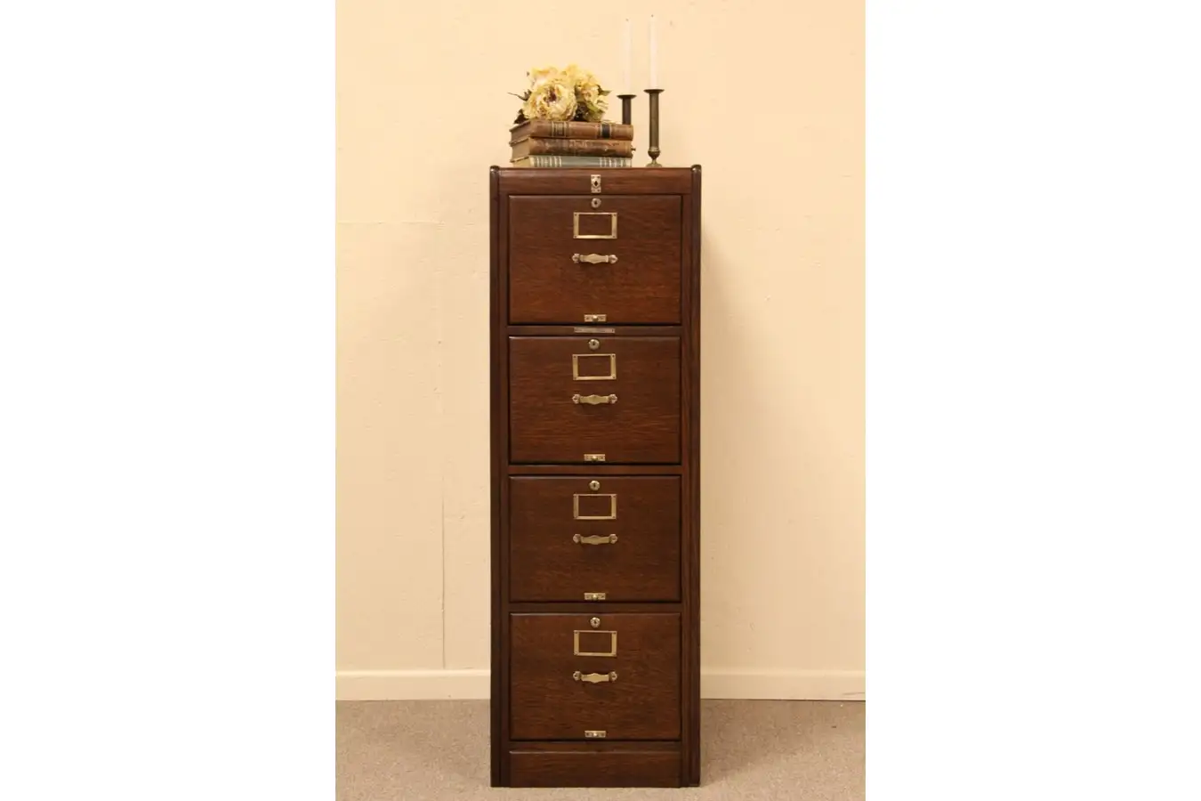 Oak Antique File Cabinet, 4 Drawer