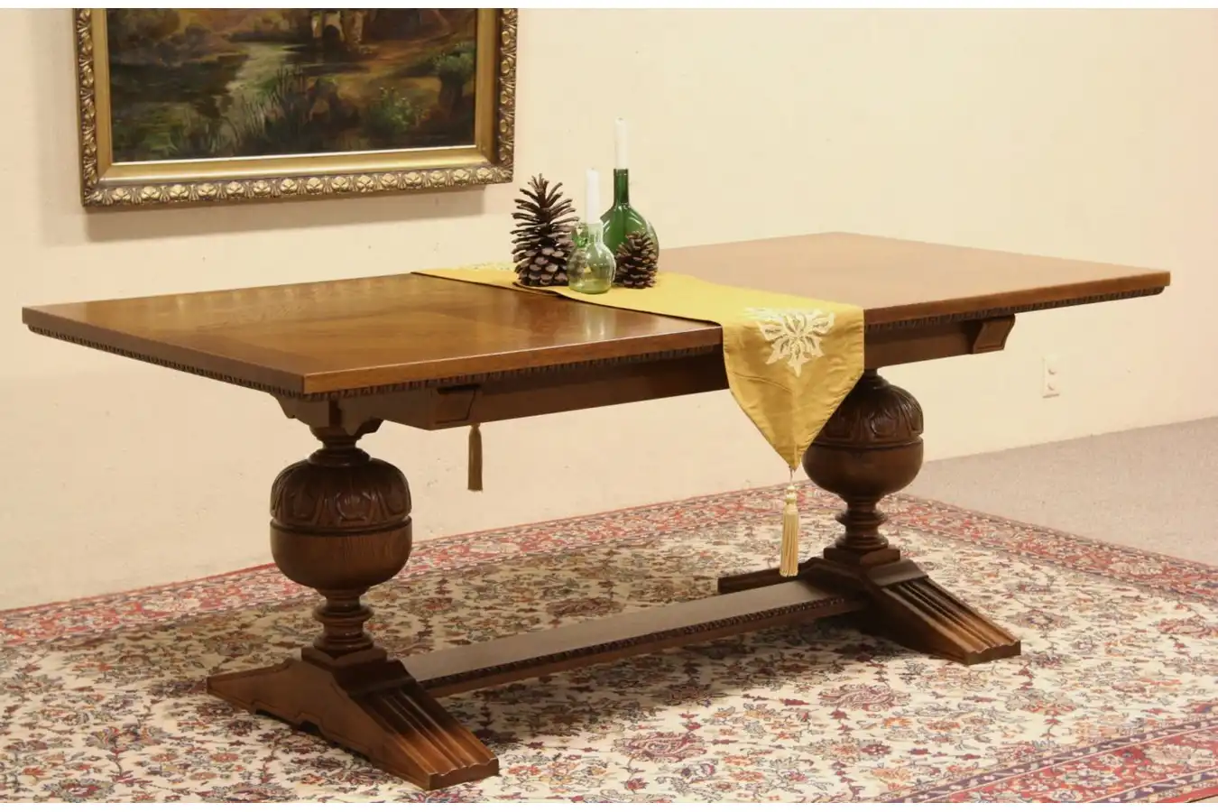 Renaissance Carved Oak 1920 Library, Writing or Dining Table