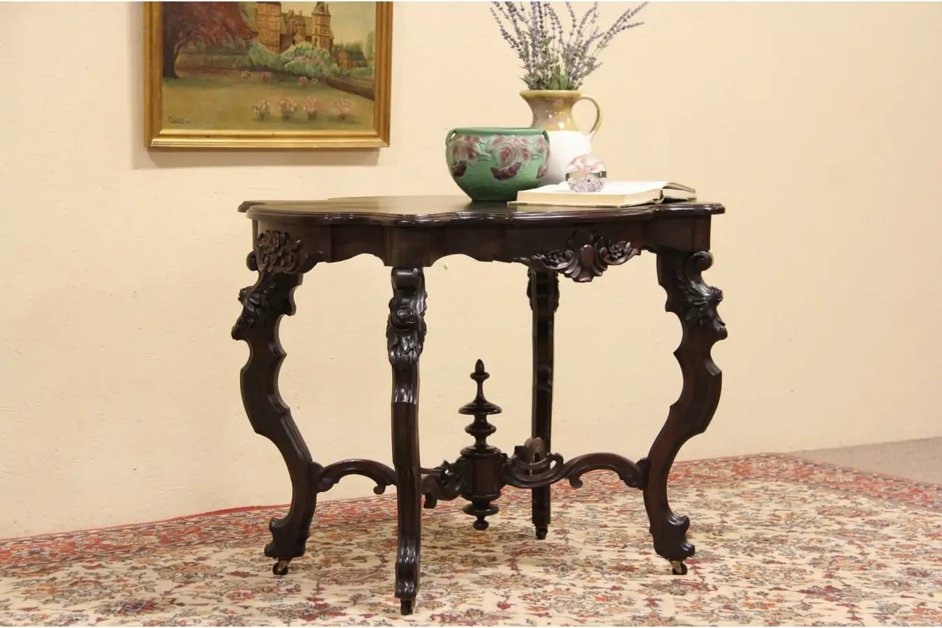 Victorian 1860's Antique Turtle Top Lamp or Parlor Table
