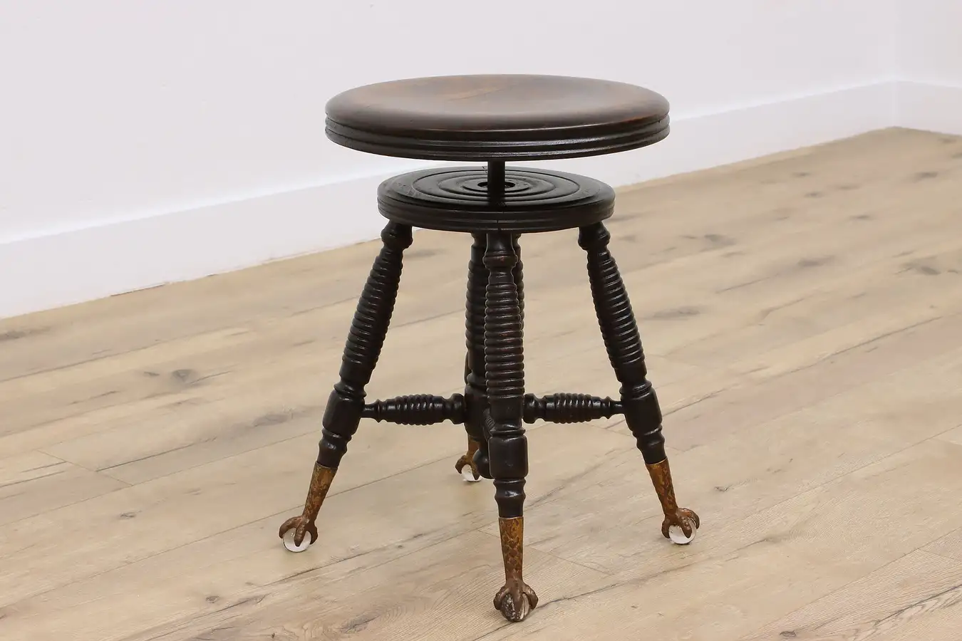 Victorian Antique Swivel Adjustable Piano Stool, Ball Feet