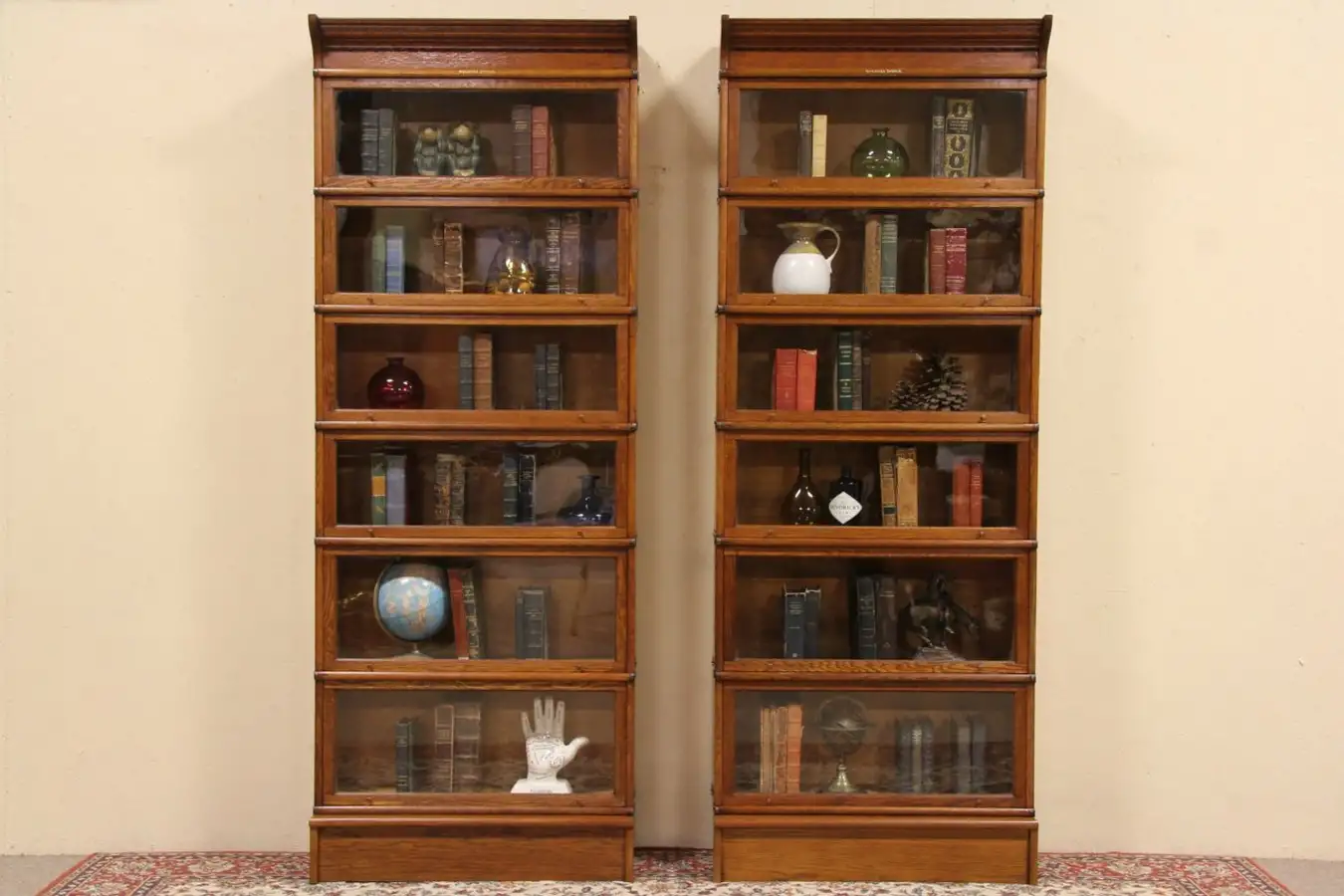 Pair of Oak Wernicke 1900 Antique Stacking Lawyer Bookcases