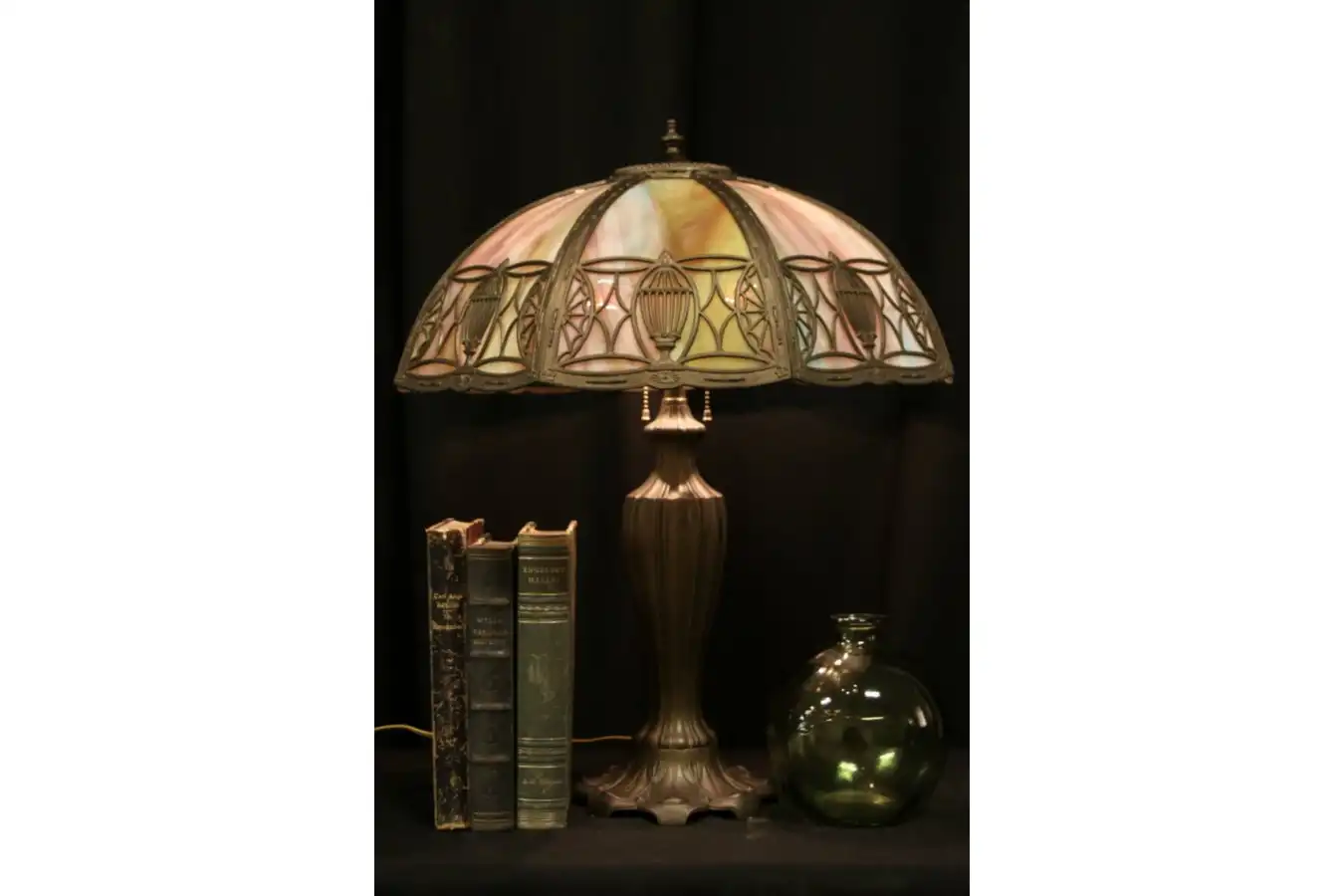 Miller Marbleized Stained Glass 1915 Antique Panel Lamp