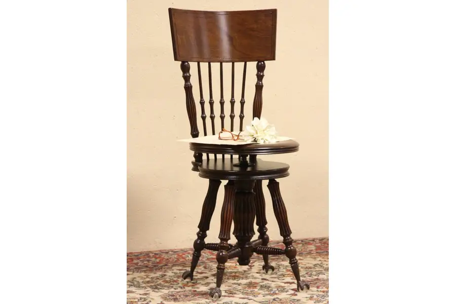 Swivel Adjustable 1900 Piano or Organ Stool, Glass Ball Feet