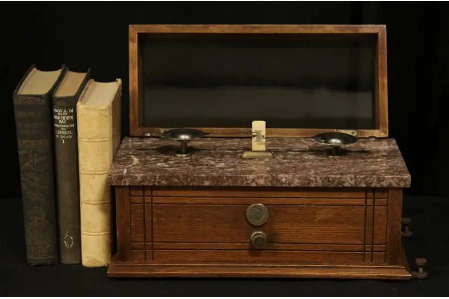 Troemner Philadelphia Oak & Marble Apothecary Scale, NYC Stamp