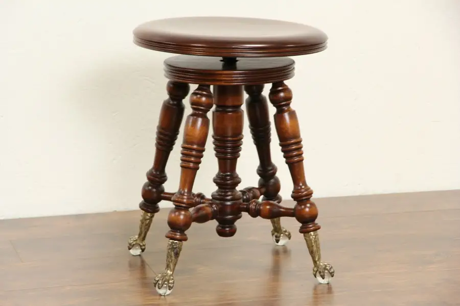 Victorian 1900 Antique Swivel Adjustable Piano or Organ Stool