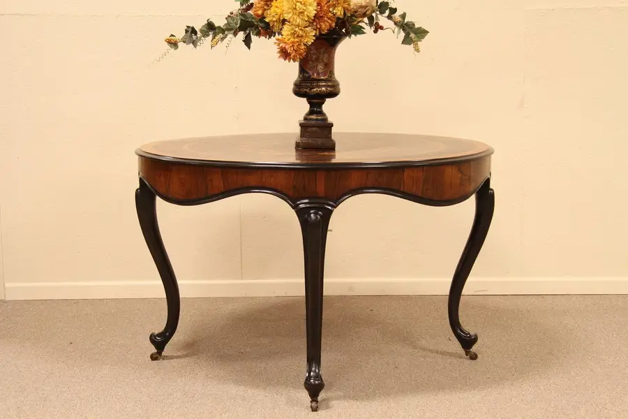 Rosewood Marquetry Round Center Foyer Table