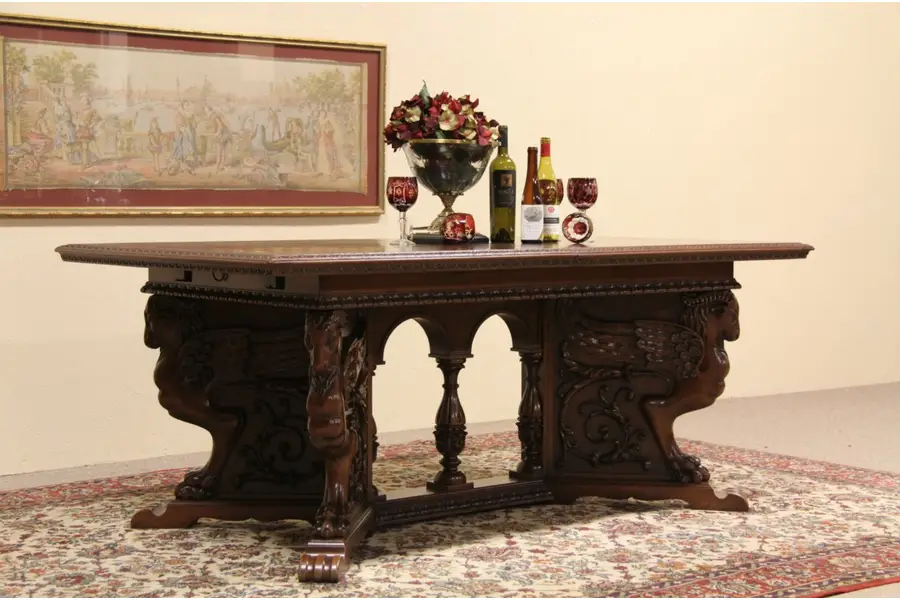 Carved Griffin Antique Dining Table