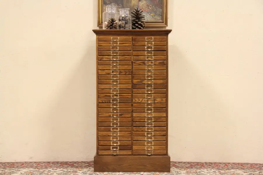 Lawyer 50 Drawer Antique 1900 Oak File Cabinet, Collector or Jewelry