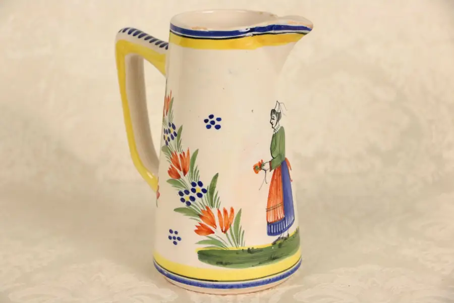 Henriot Quimper Signed Milk Pitcher, Hand Painted Brittany, France