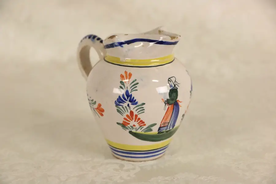 Henriot Quimper Signed Cream Pitcher, Hand Painted Brittany, France