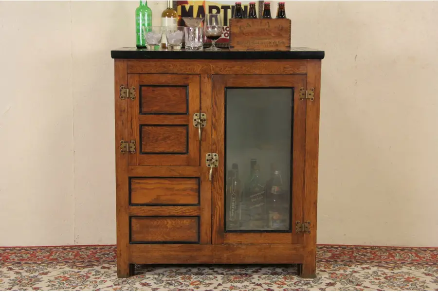 Oak 1900 Antique Icebox or Bar Cabinet