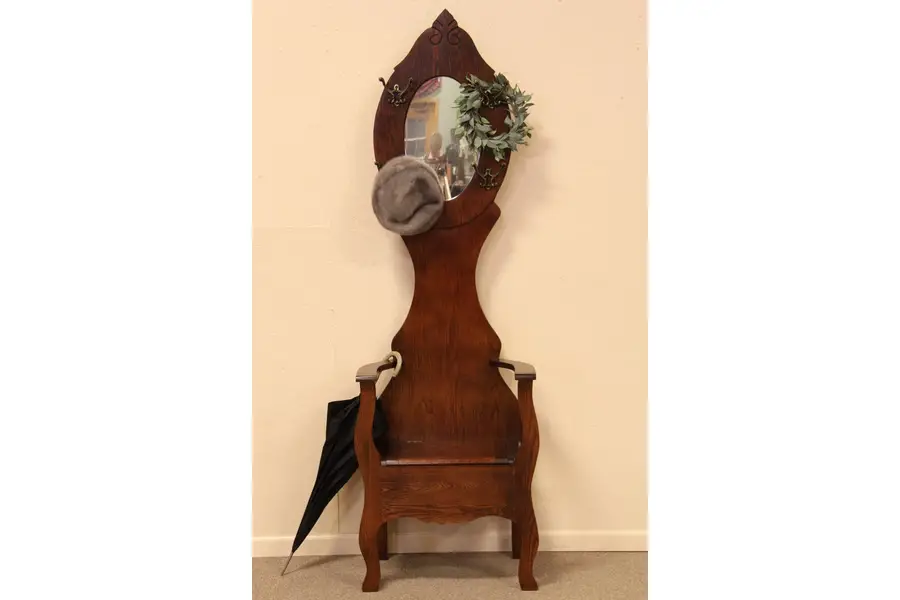 Victorian Oak Hall Stand with Bench & Mirror