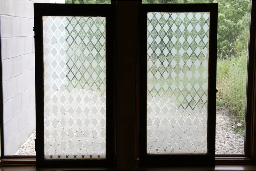 Pair Etched, Clear & Crackled Glass Windows