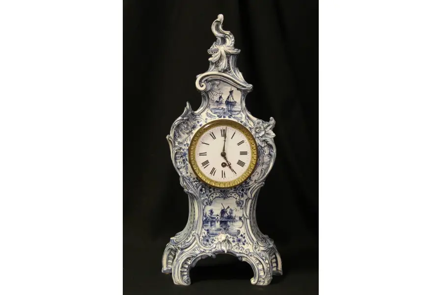 Dutch Delft Blue Porcelain Antique Clock
