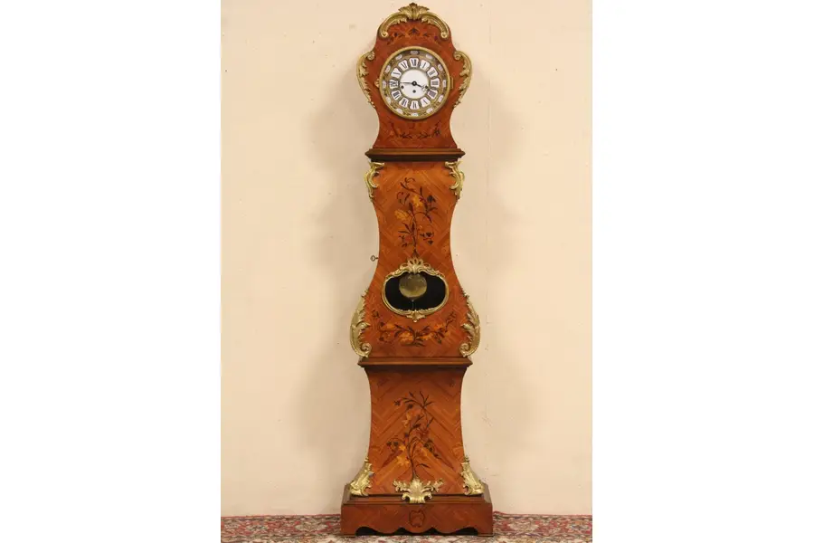 Marquetry Tall Case Clock, Bronze Mounts Germany
