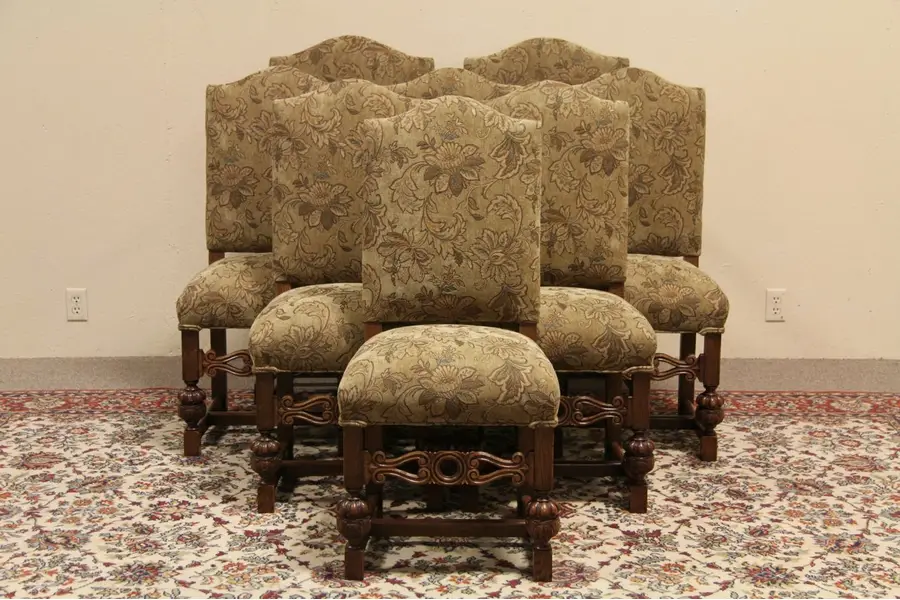 Set of 8 Carved Oak Tudor Dining Chairs