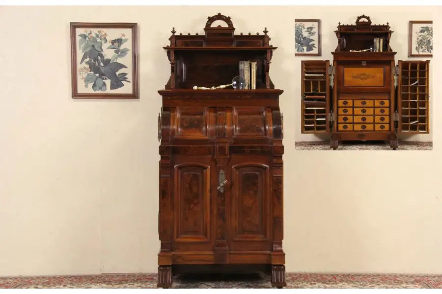 Wooton Signed Victorian 1874 Patent Antique Walnut Desk