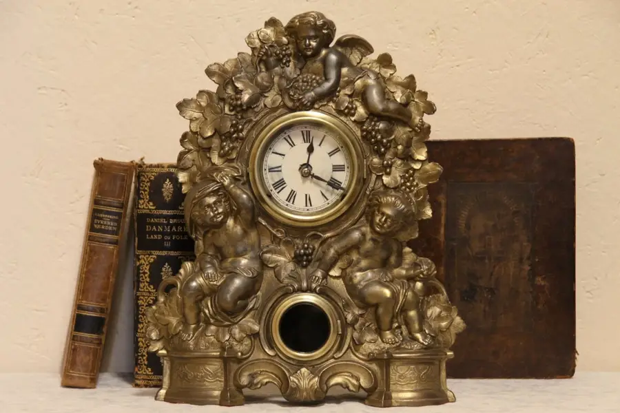 Victorian Antique Iron Clock, Cherubs & Angels