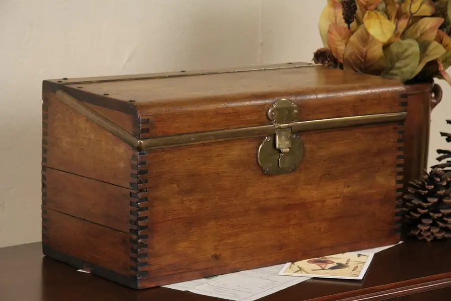 Box with Lid & Bronze Rim, 1900 Antique