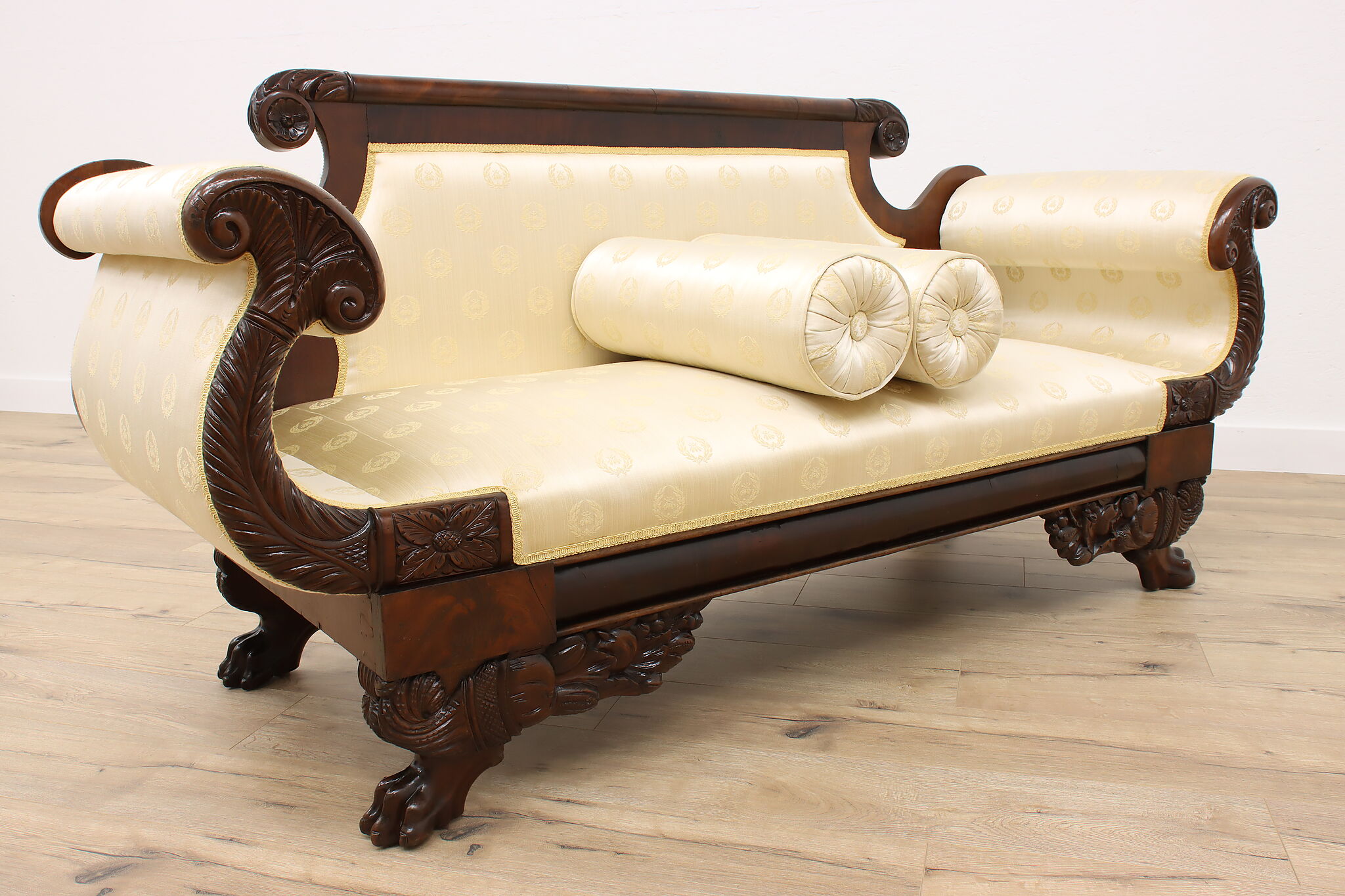 Empire Antique 1830s Mahogany Sofa, Carved Lion Paw Feet