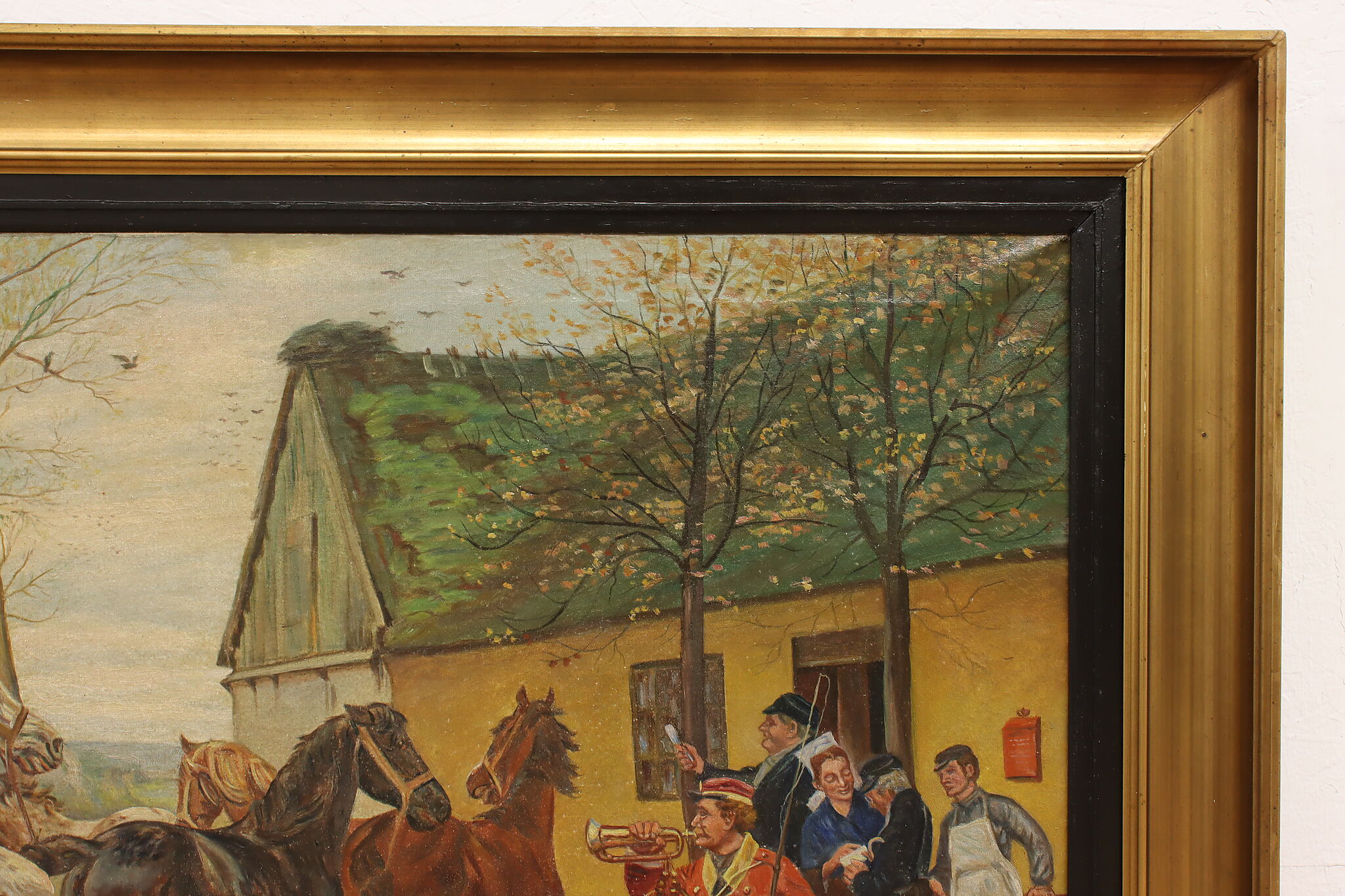 Horses at Auction Antique Original Oil Painting, Bache 53.5"