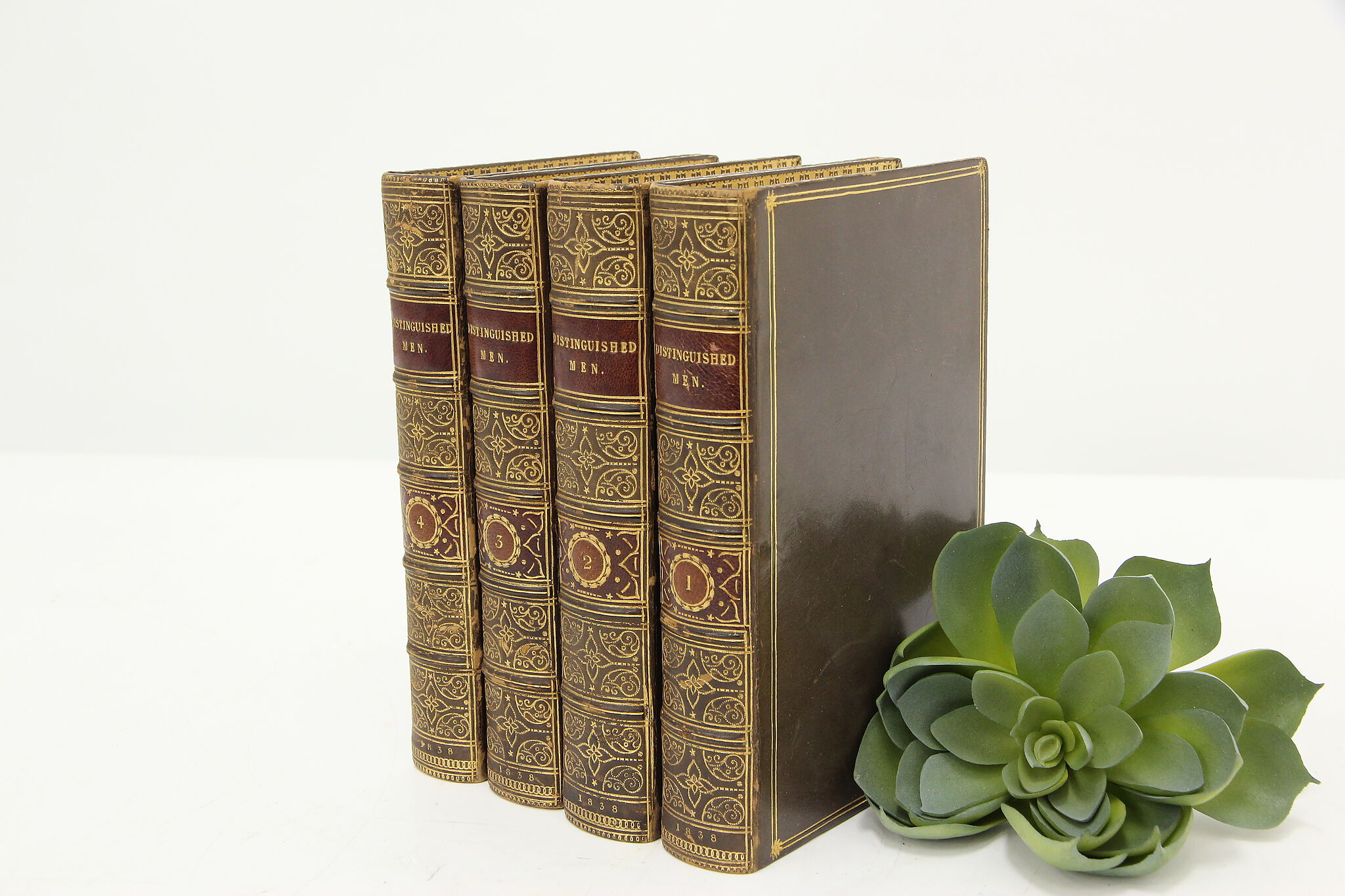 Set of 4 Antique 1838 Leatherbound Distinguished Men Books