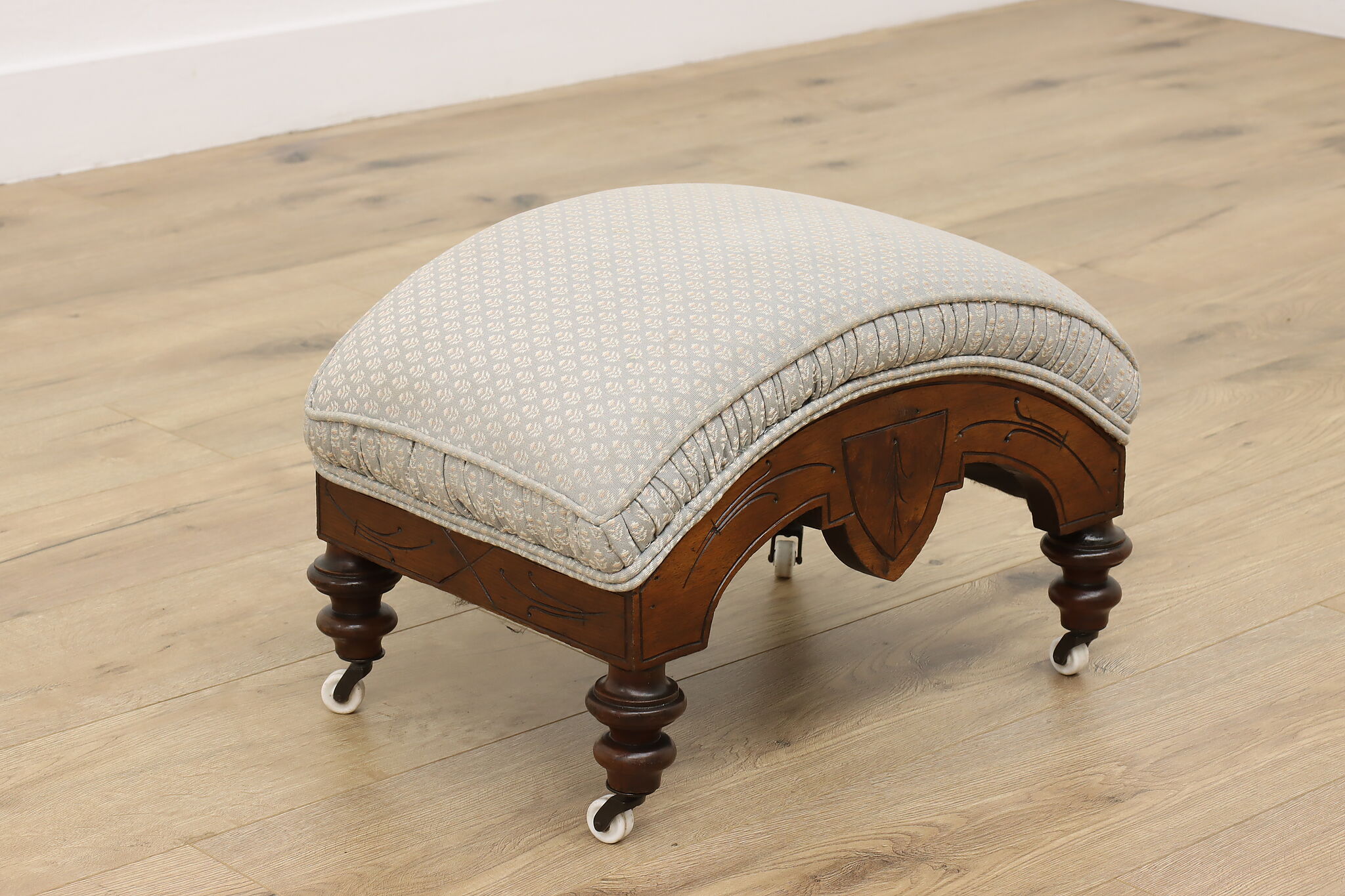 Victorian Eastlake Antique Carved Walnut Rolling Footstool