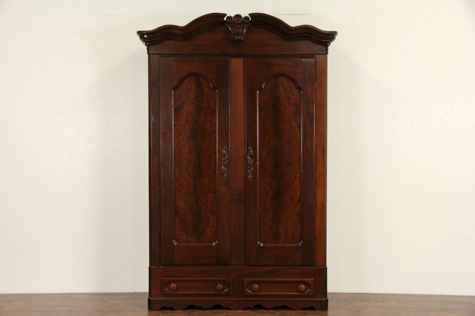 Victorian 1860's Antique Carved Walnut Armoire, Wardrobe or Closet