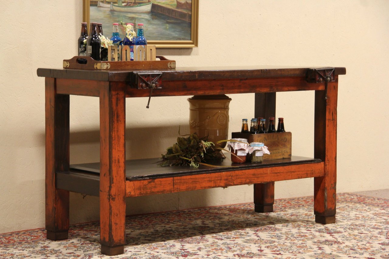 Oak Industrial Workbench 1920's Antique Counter, Island or Wine Tasting ...