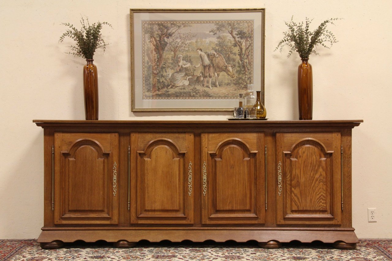 Oak Console or Sideboard, Arched Raised Panels