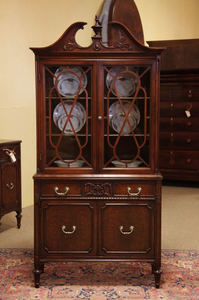 Traditional Walnut China Display Cabinet