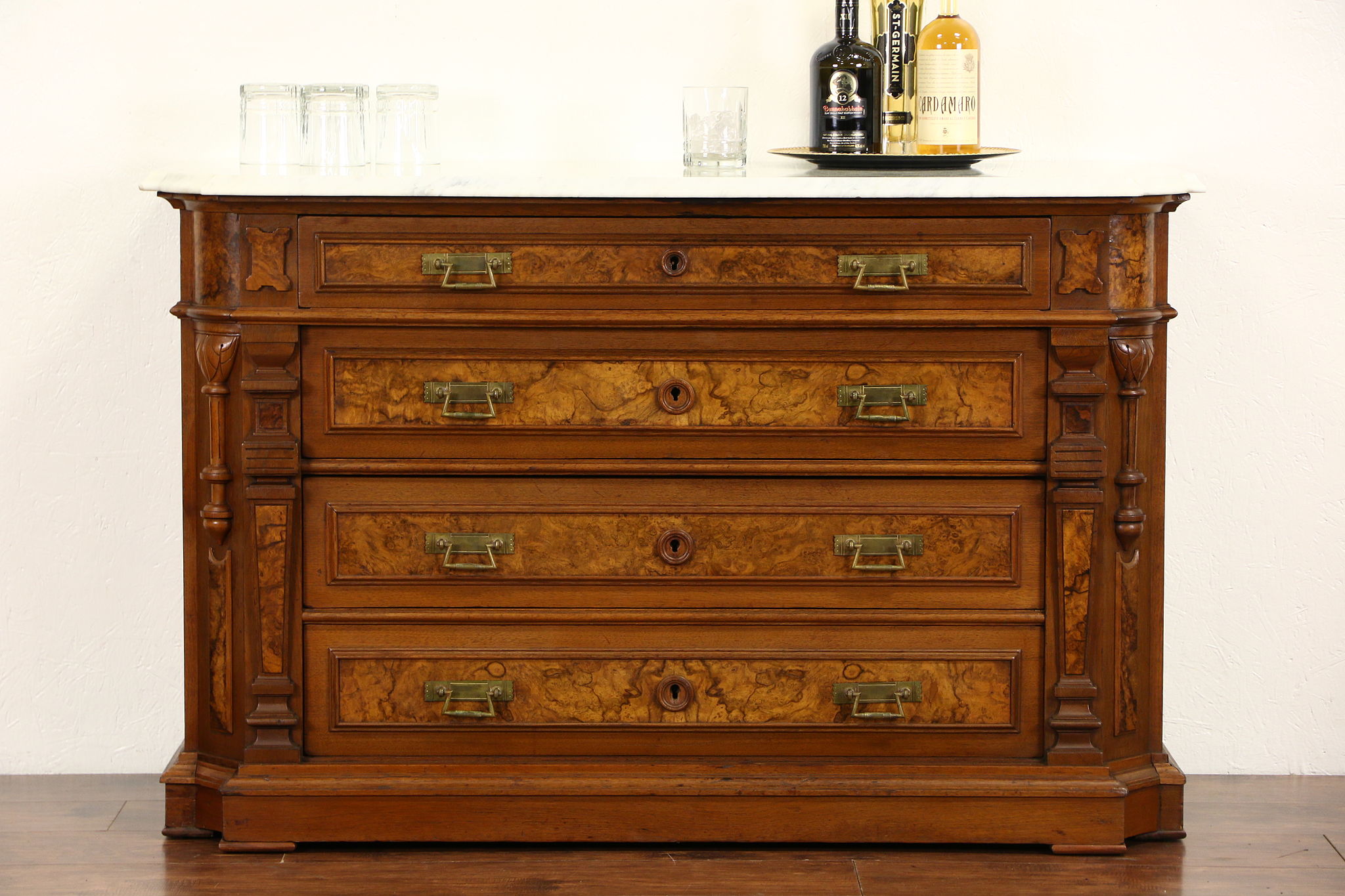 Victorian 1875 Antique Marble Top Walnut Chest or Dresser, Signed ...