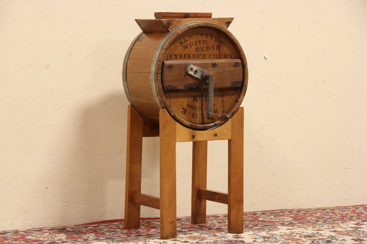 White Cedar Cylinder Butter Churn & Stand, 3 Gal.