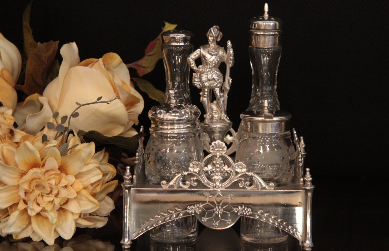 Victorian Silver Castor / Condiment Set with Knight