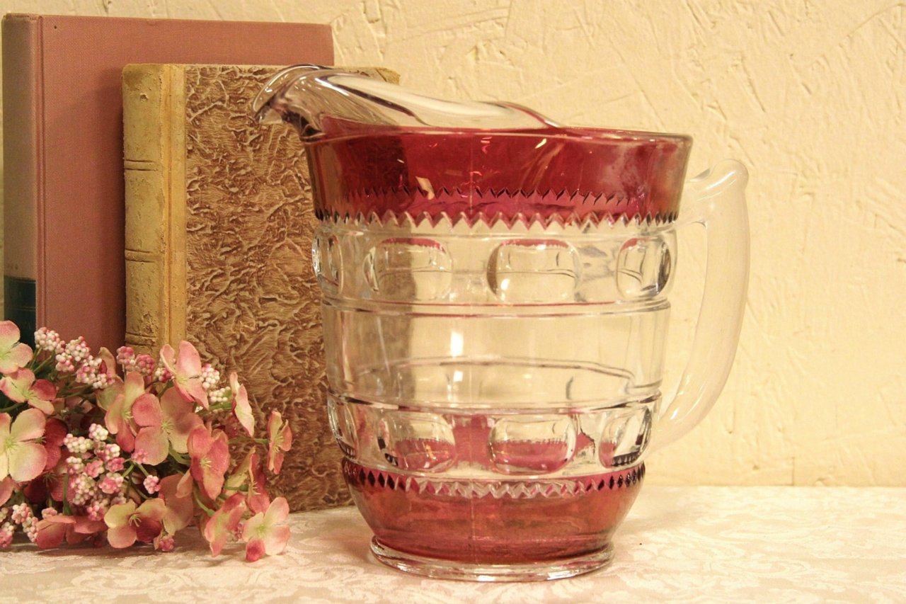 King's Crown or Thumbprint Cranberry Pitcher