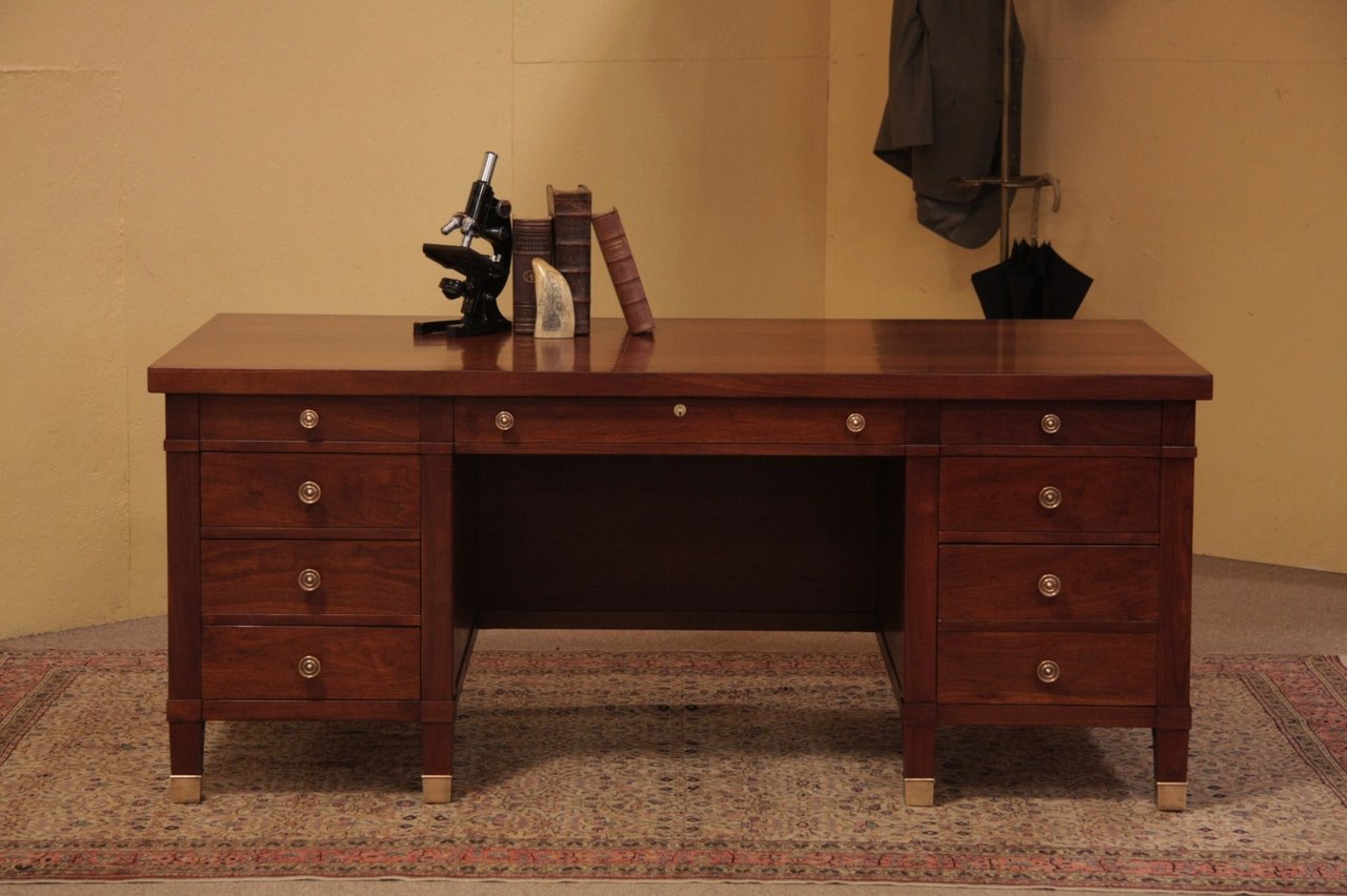 Executive Antique Walnut 6' Desk, Bronze Hardware