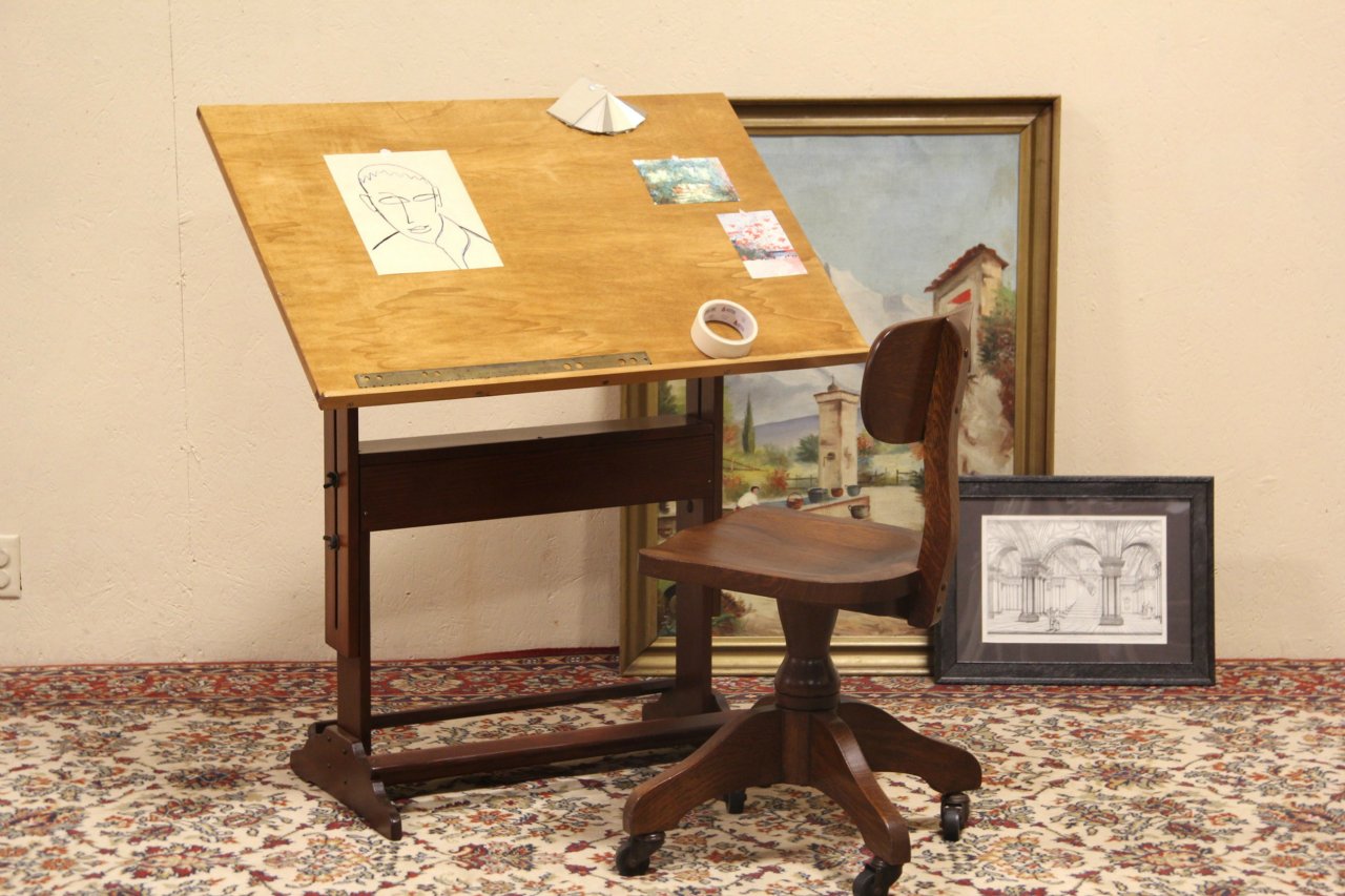 Drafting or Architect 1950's Vintage Adjustable Table or Artist Desk