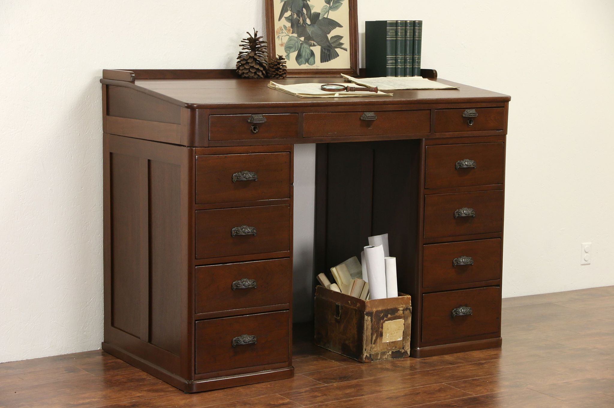 Railroad Desk, Walnut 1860's Antique Stand Up or Stool Height