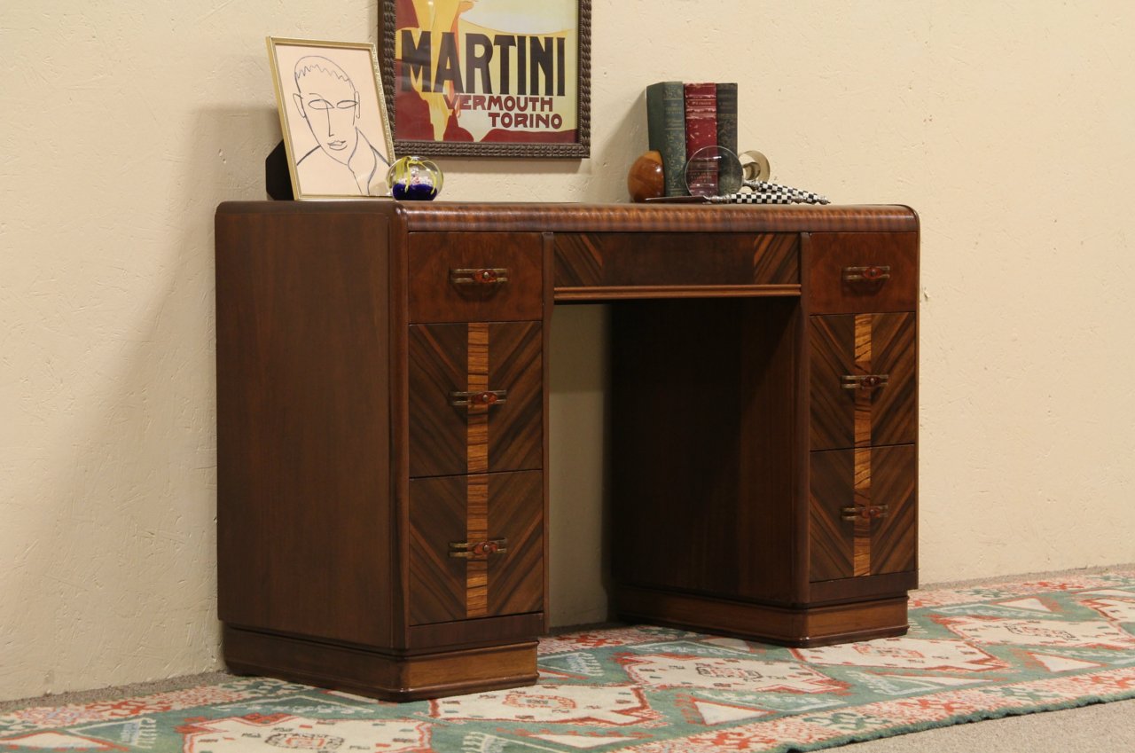 Art Deco Antique 1940 Waterfall Desk