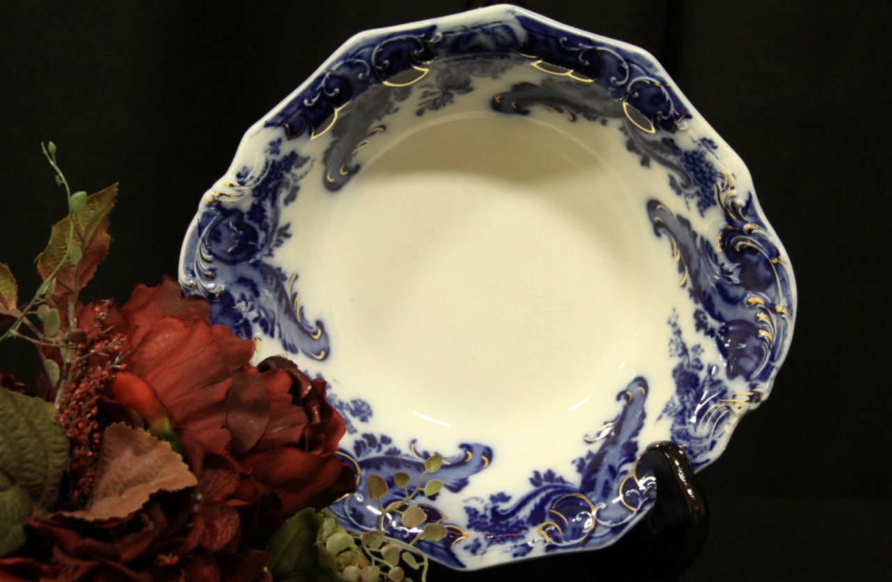 Flow Blue Argyle Pattern by Grindley 9 1/2" Bowl