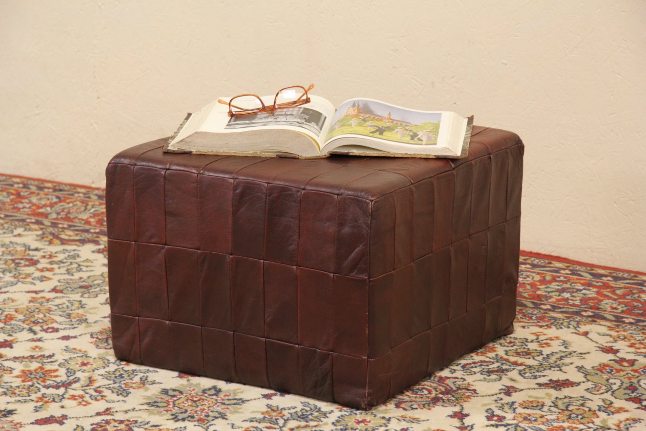 Leather Vintage Cube Hassock or Stool
