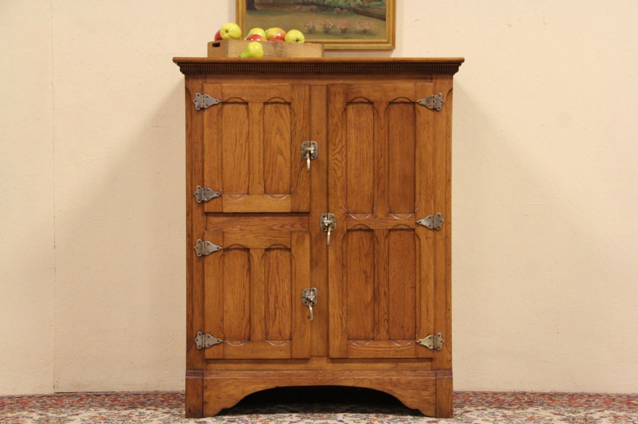 Oak 1890 Antique Ice Box, Original Hardware