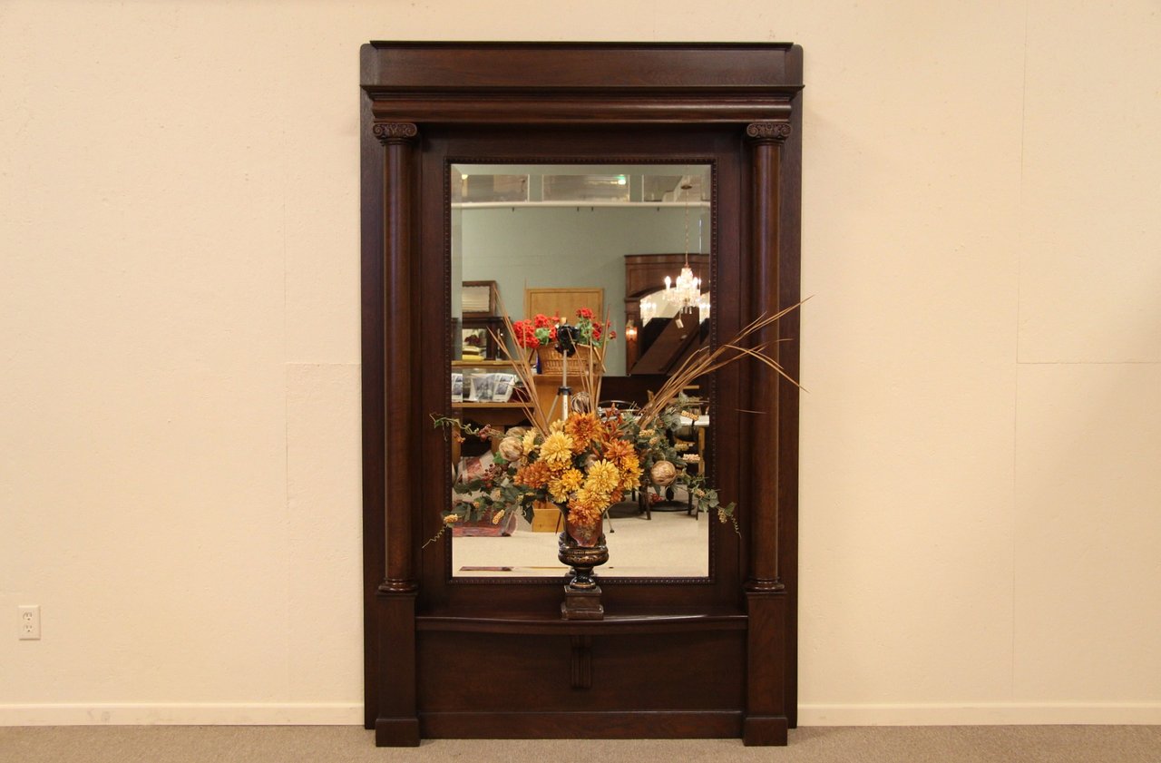 Classical 1895 Oak Pier or Hall Mirror, Columns