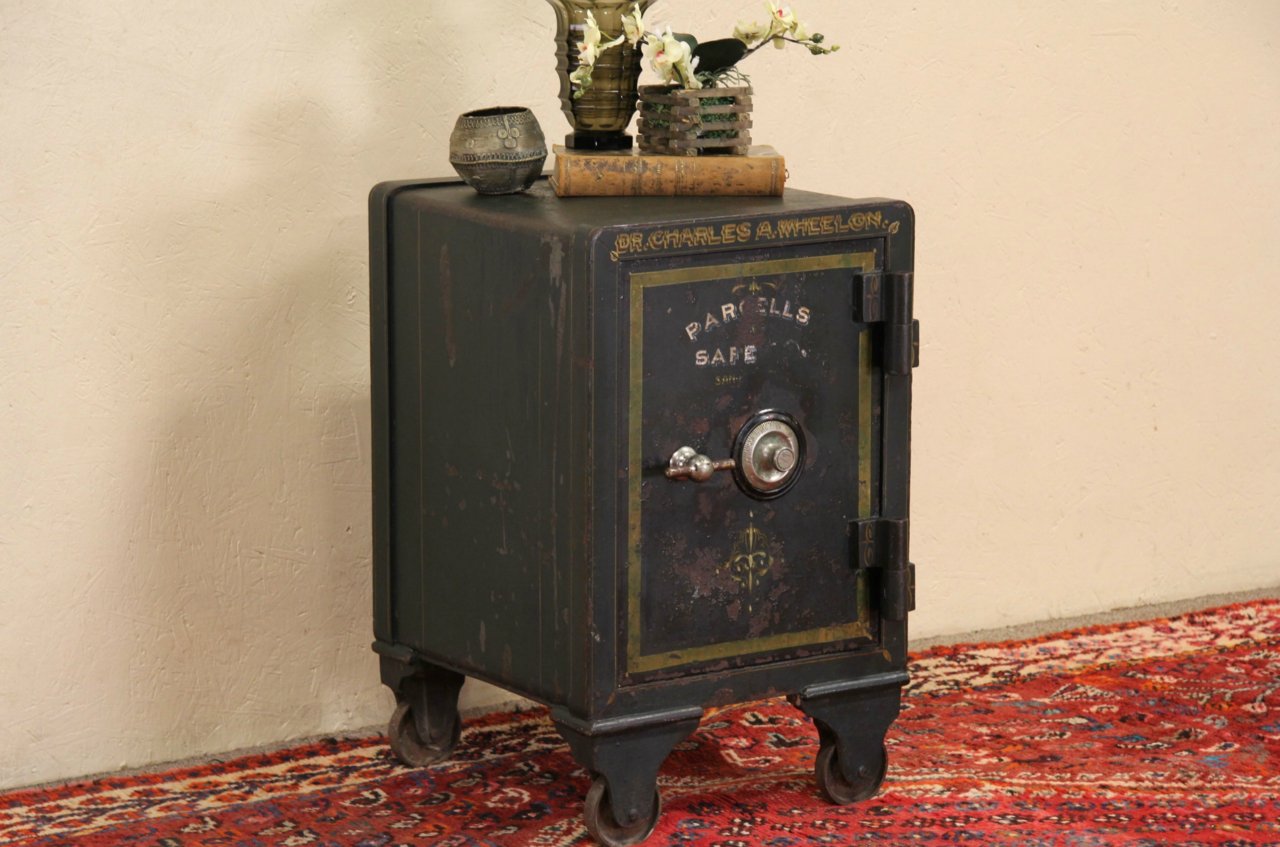 Iron Antique Safe, Combination Lock & Original Painting