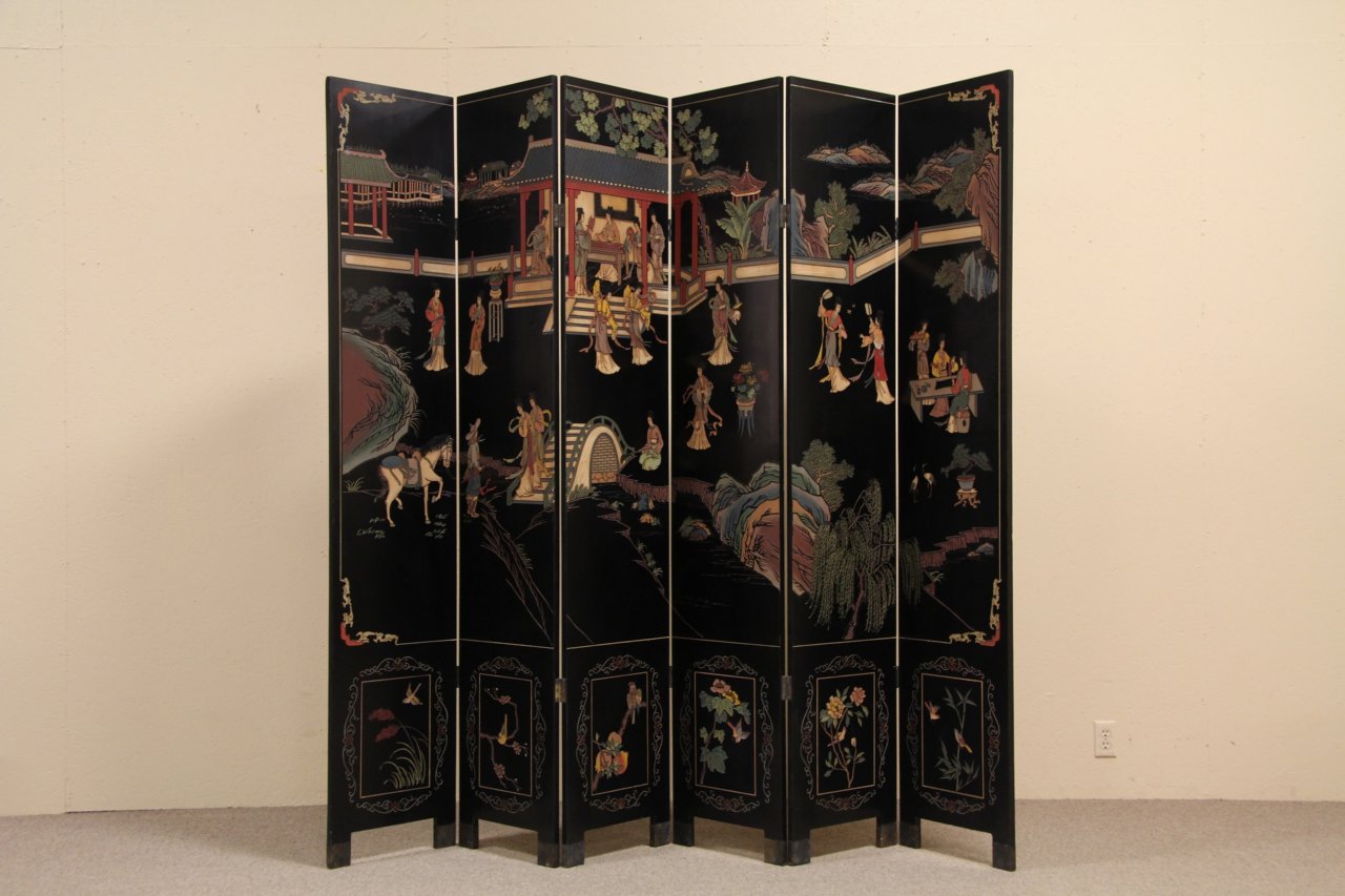 Chinese 6 Panel Hand Painted Coromandel Screen