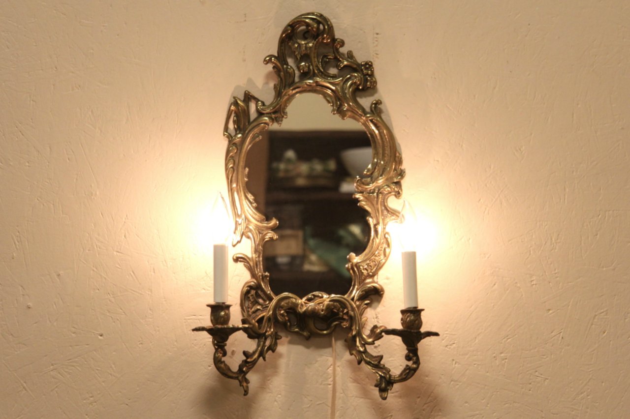 Baroque Brass Vintage Wall Mirror & Sconce