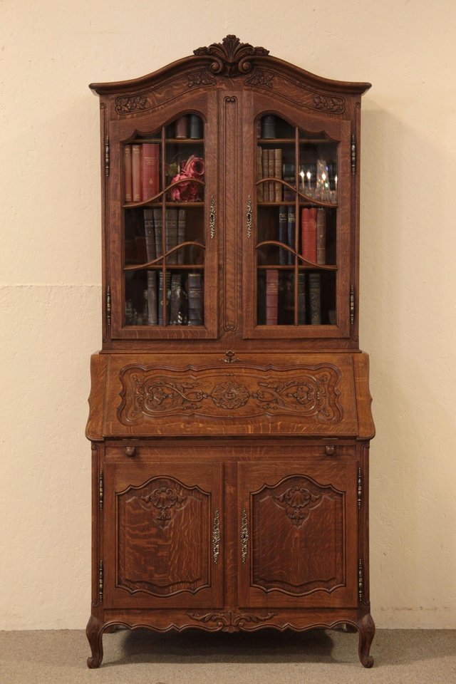 Country French Oak Secretary Desk & Bookcase
